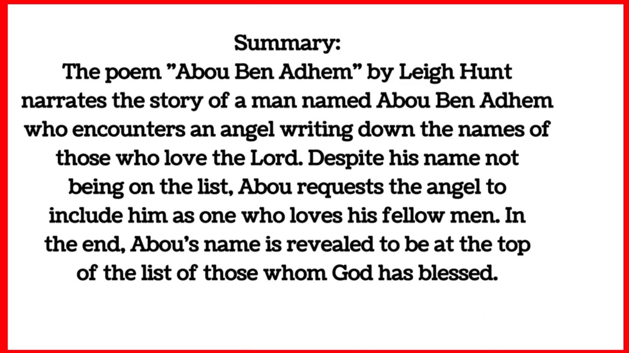 Abou Ben Adhem (Poem) || Central Idea & Summary - YouTube