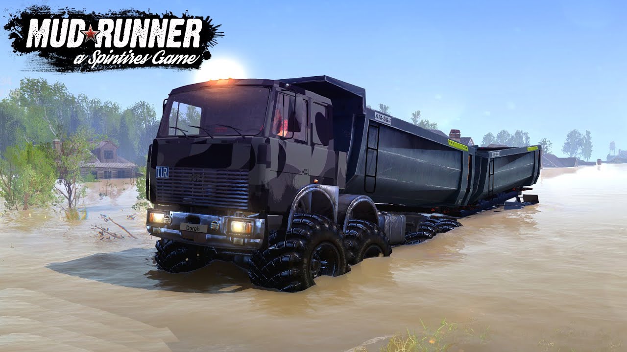 Spintires MudRunner MZKT 7410 Monster Dump Truck Driving Through A Flooded City - YouTube