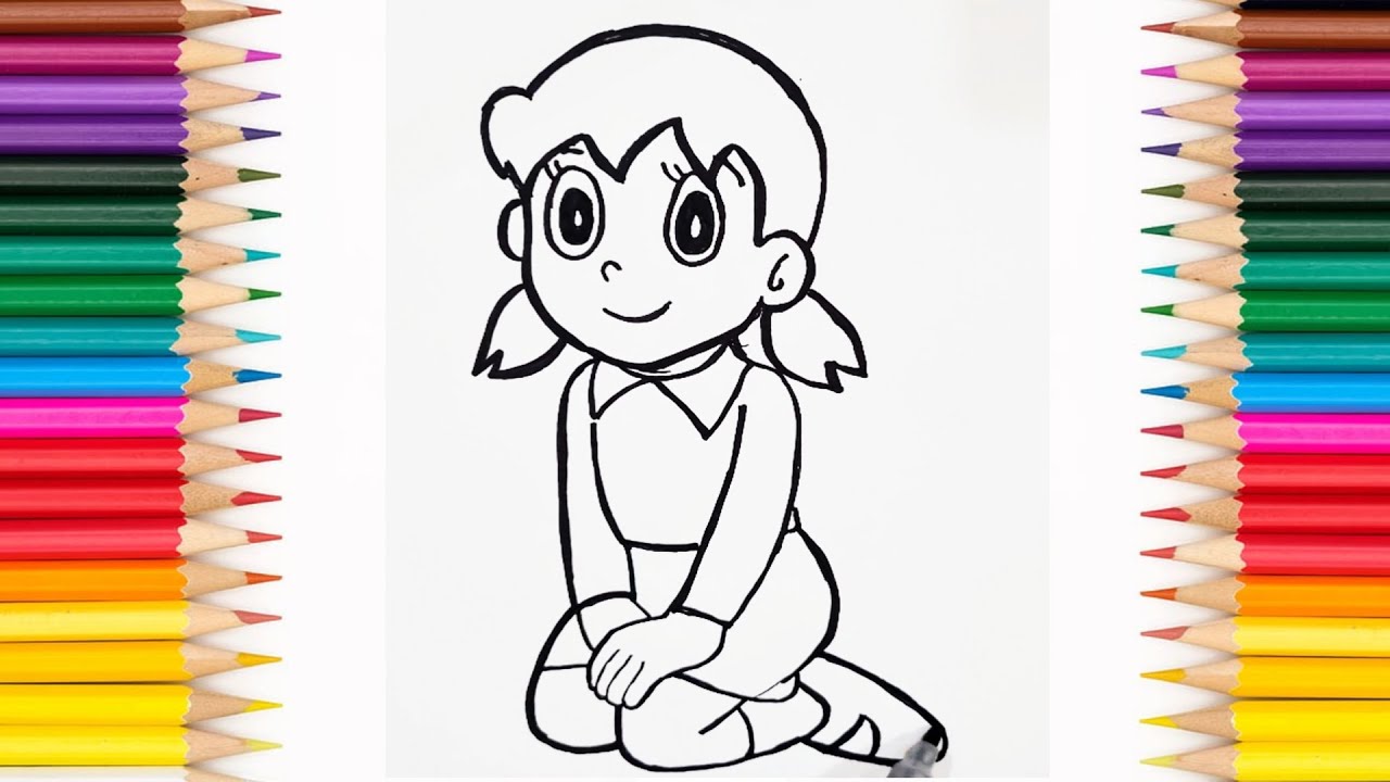 How to draw shizuka minamoto easy doremon shizuka drawing - YouTube
