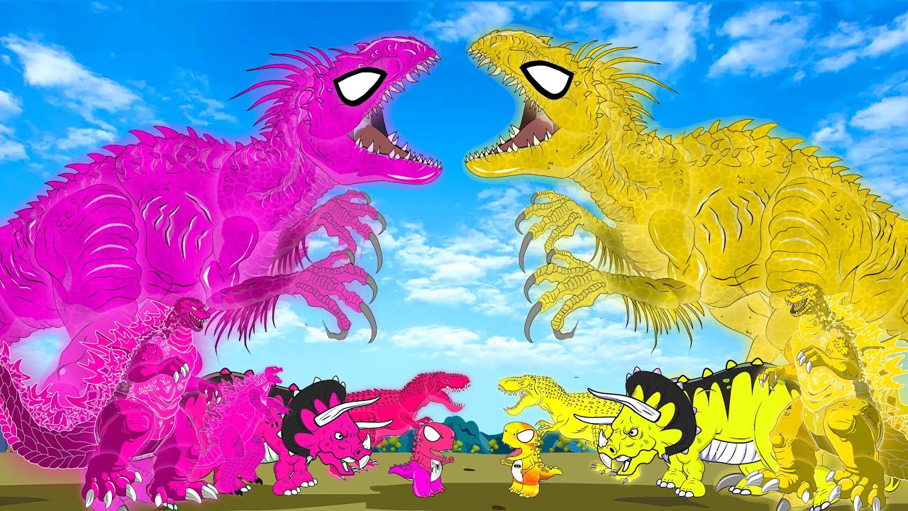 Yellow Tiny T-rex vs Pink T-rex Dinosaur, Triceratops: Dinosaurs ...