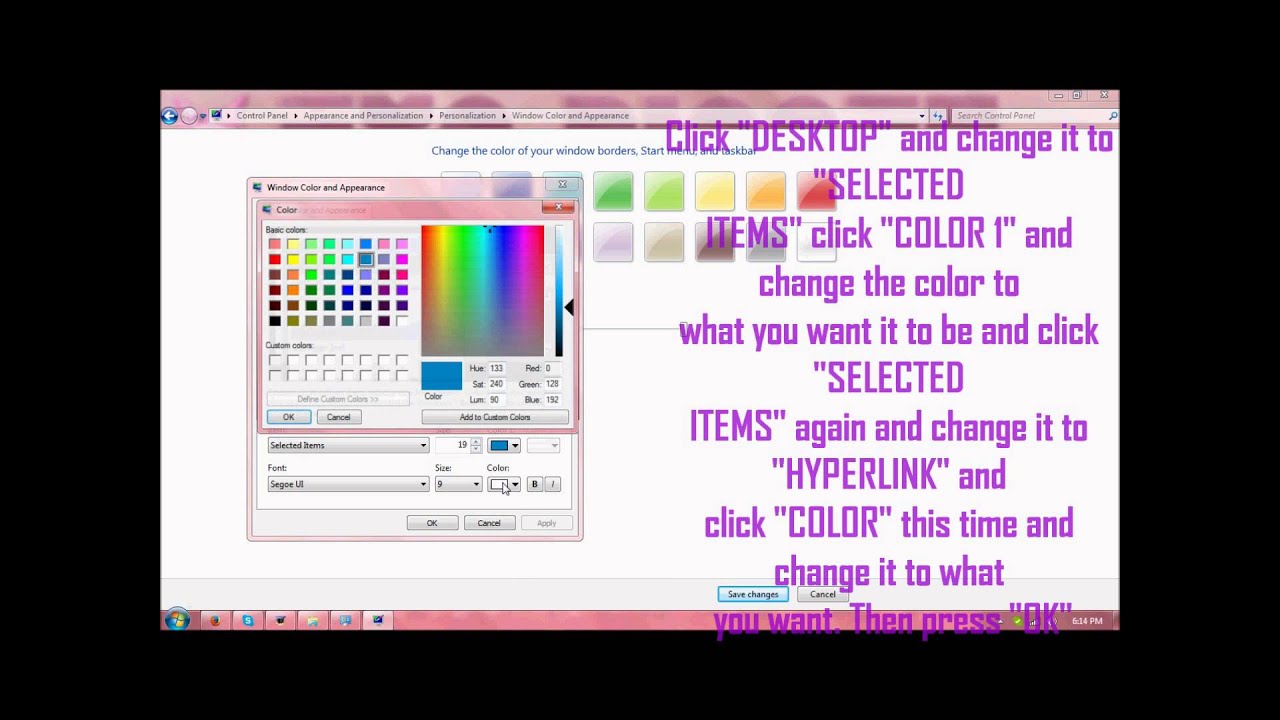 How to change your highlight colour in windows 7 - YouTube