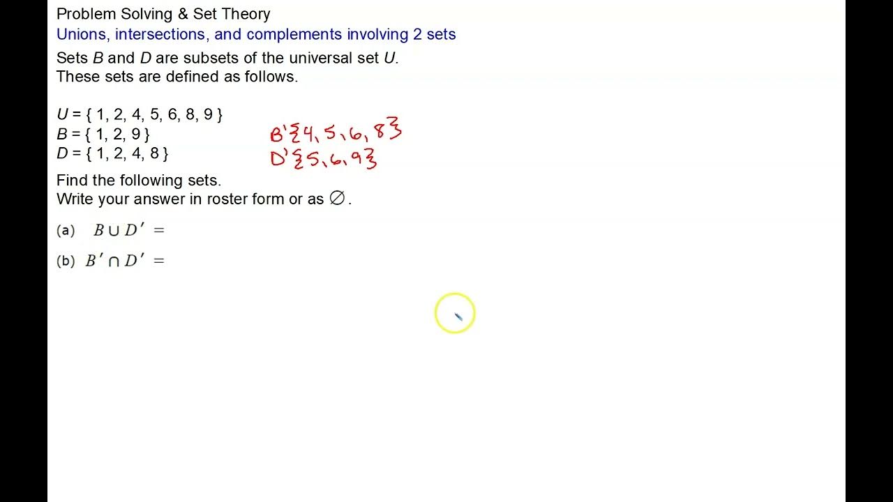 Unions, intersections, and complements involving 2 sets - YouTube