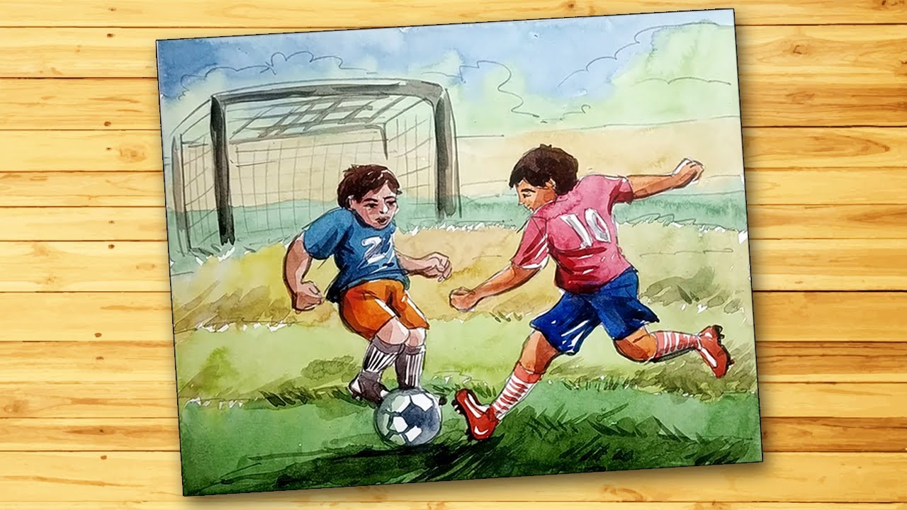 How to draw playing football composition - YouTube