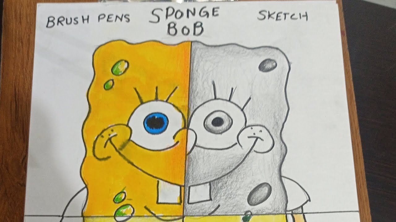 I drew Sponge Bob with 4 different colours!! - YouTube