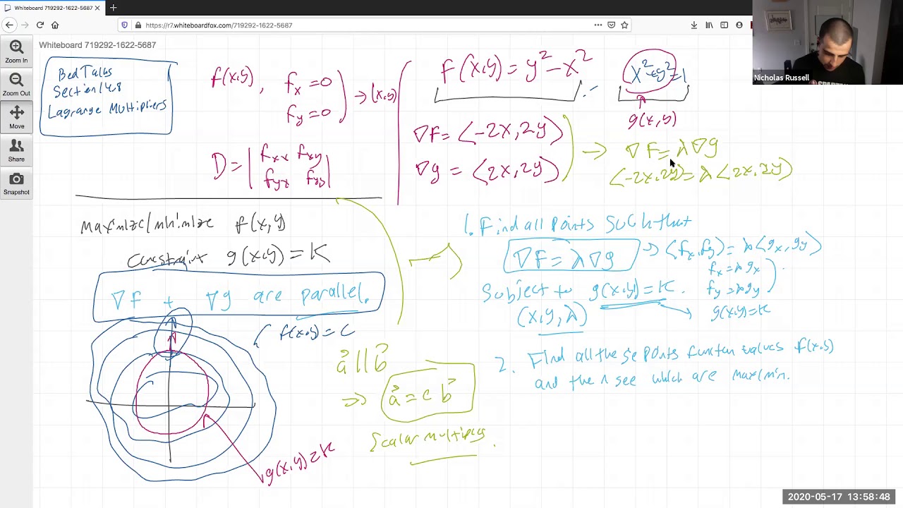 Calculus III: Section 14.8 - Lagrange Multipliers - YouTube