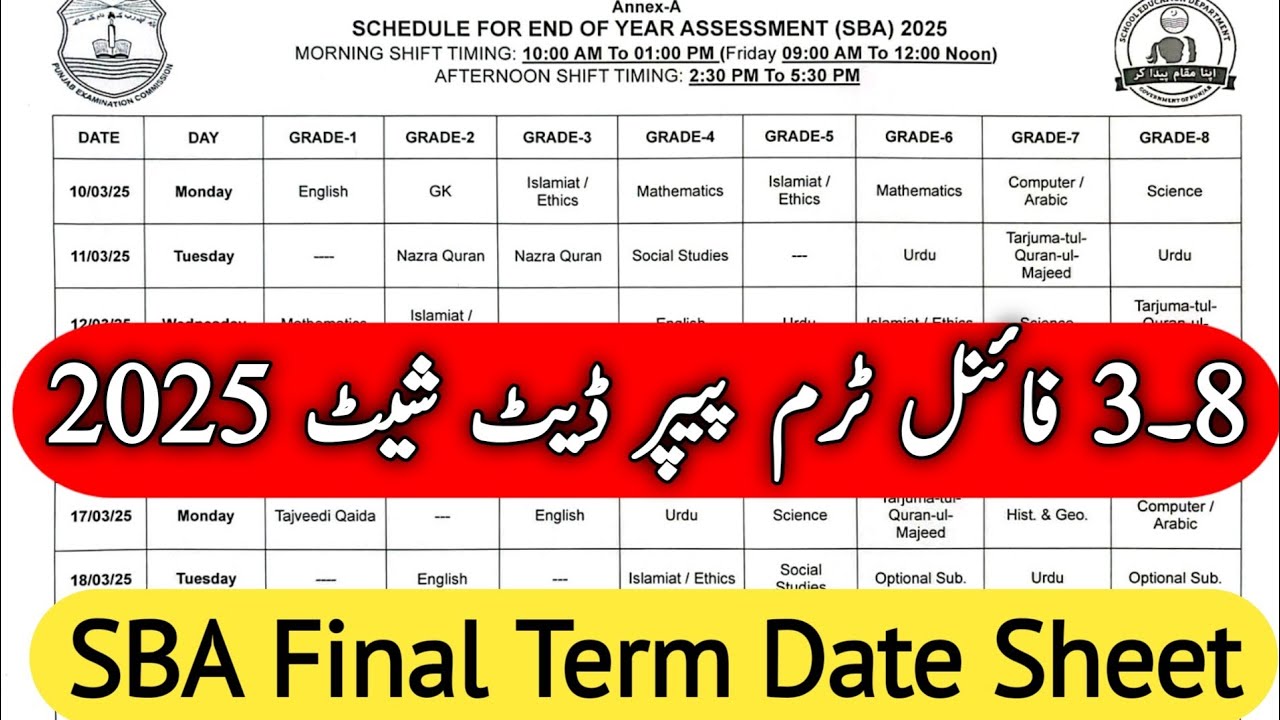 pec date sheet 2025 | SBA Final Term | School Based Assessment| SBA End ...