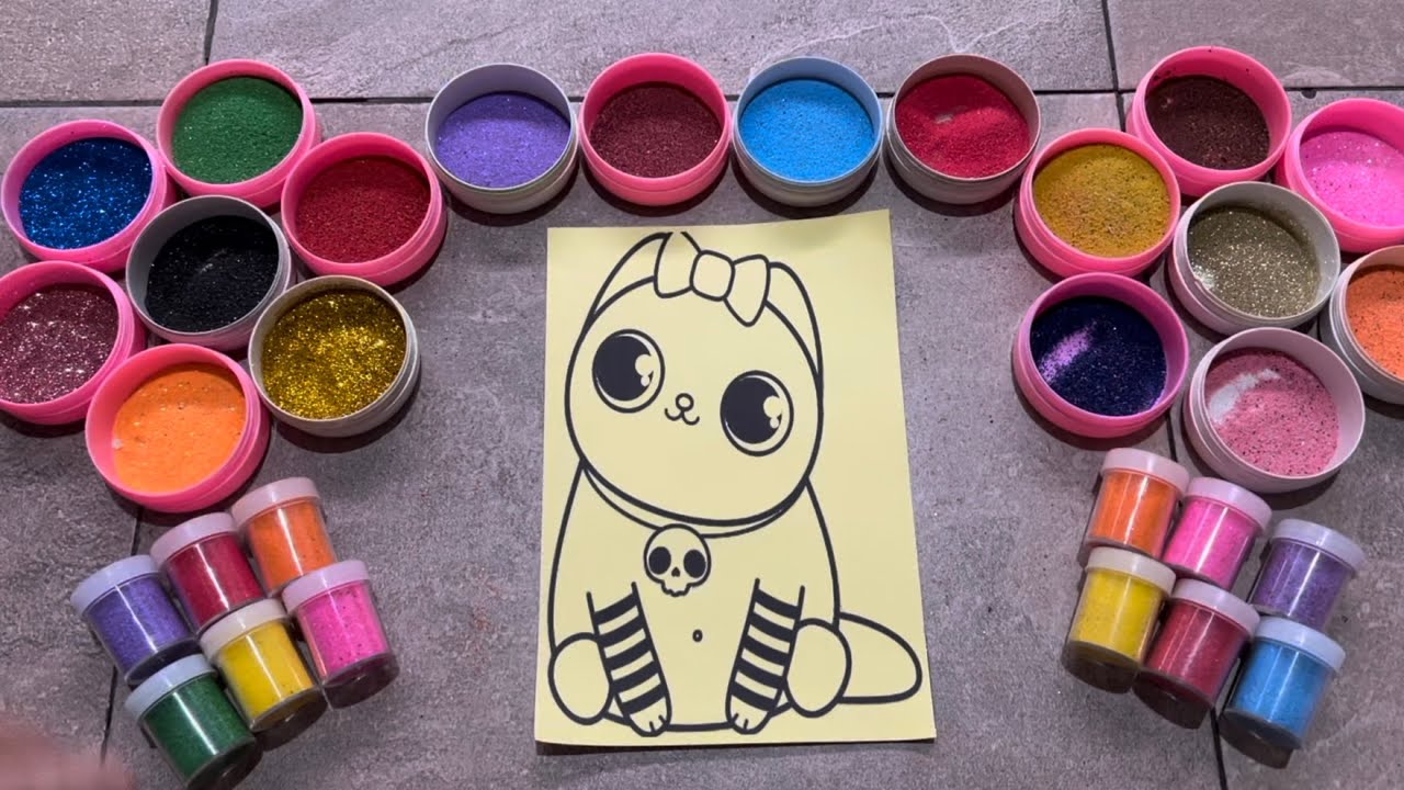 SAND PAINTING ART ~ COLORING CUTE KAWAAII CARTOON ANIME CAT KITTEN ...