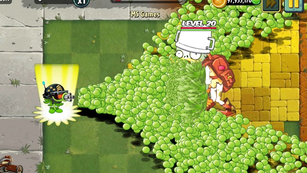 PvZ 2 - 25 Plants (All Plants) Level 1 use 5 Power Up Vs Buckethead ...