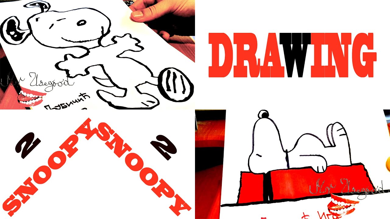 How to draw SNOOPY Step by Step EASY: Snoopy on his doghouse and Snoopy ...
