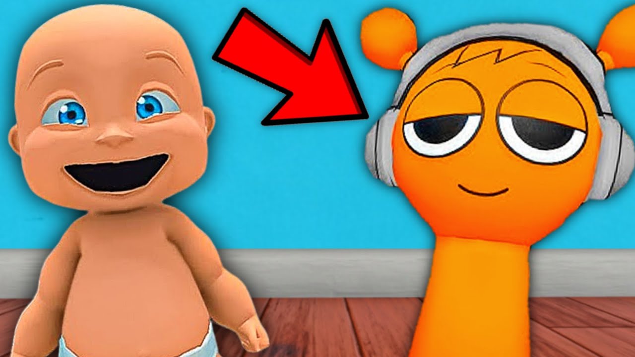Baby Meets ORANGE SPRUNKI! - YouTube