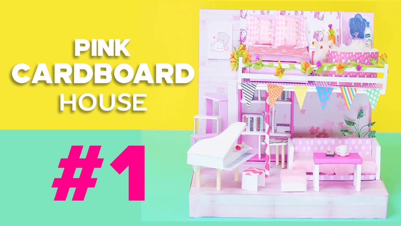 DIY Miniature Cardboard House #1 Pink House - YouTube