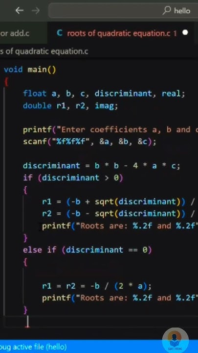 Program To Find The Roots Of A Quadratic Equation Coder Viral Code Coding Codinglife Youtube