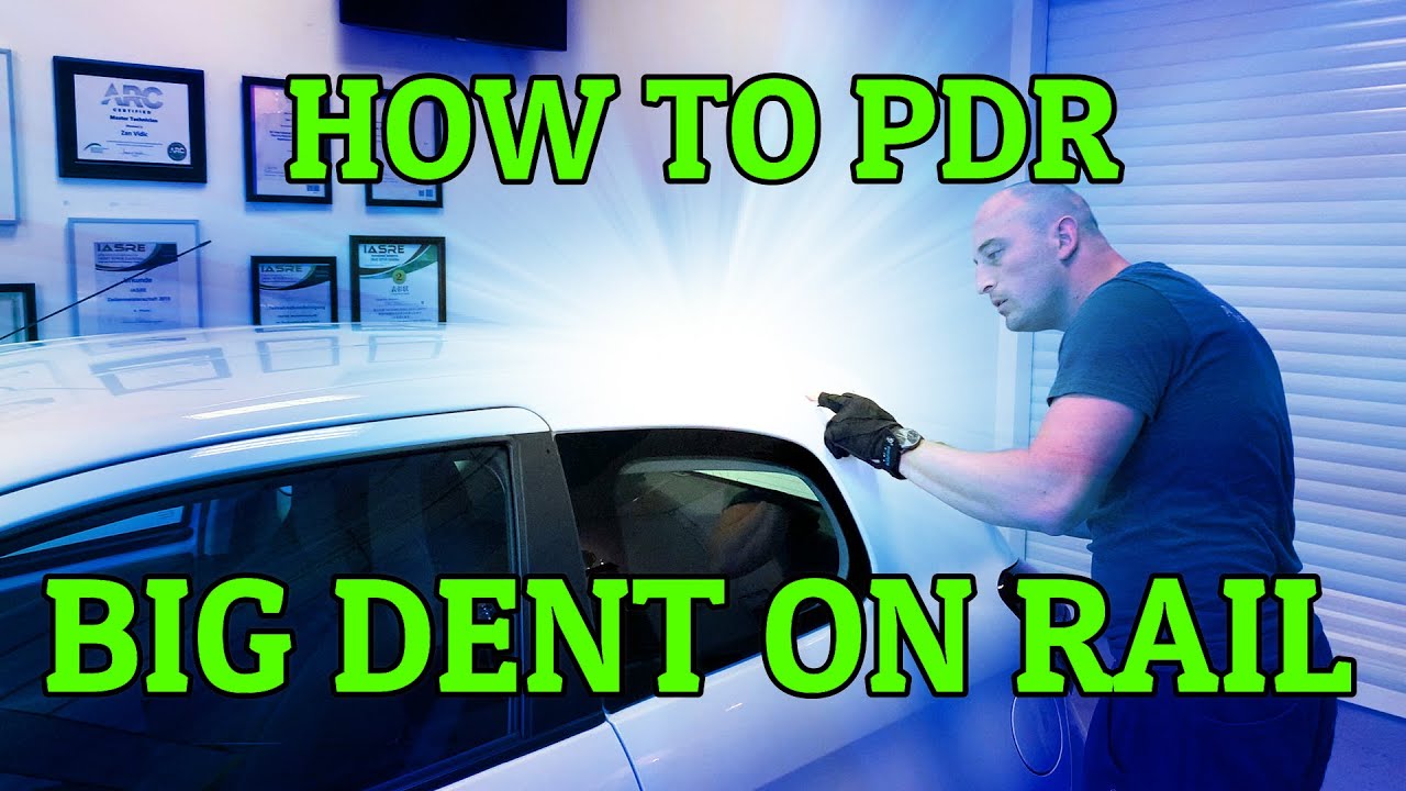 Glue pulling big dent on a rail | Dent removal with glue pulling | PDR ...