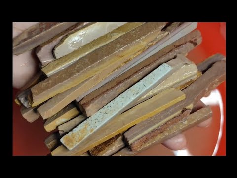 Wet cleaning of red slate pencils//Satisfyingscraping - YouTube