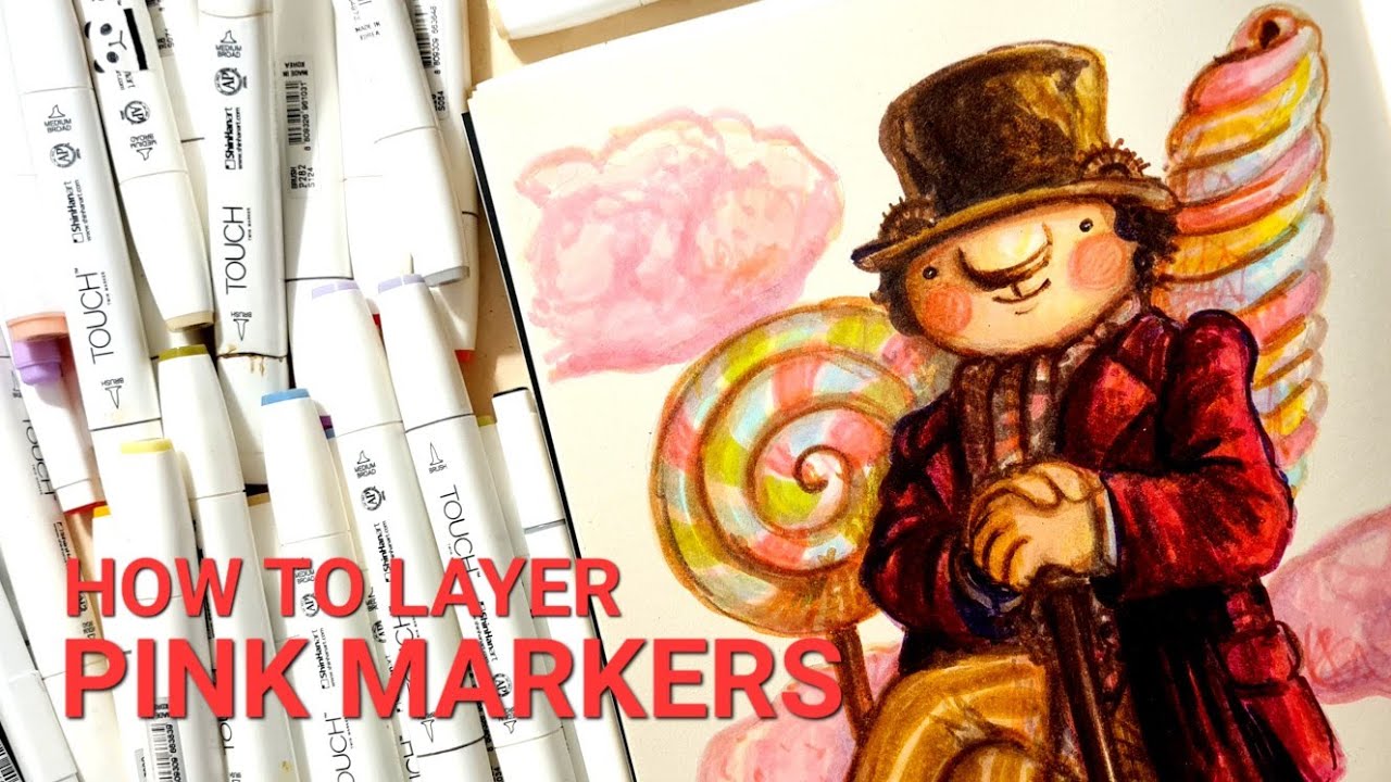 How to Layer Pink Markers /Willy Wonka Drawing with markers/Markers ...