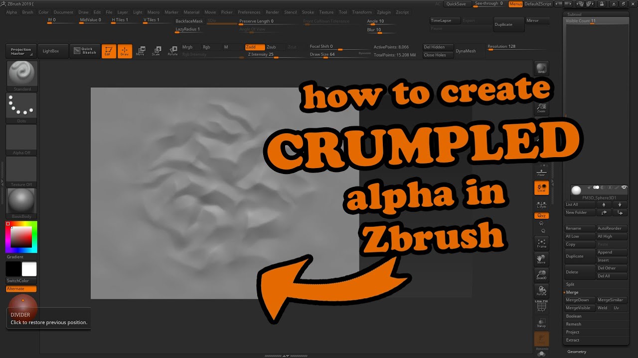 Crumpled alpha in Zbrush - YouTube