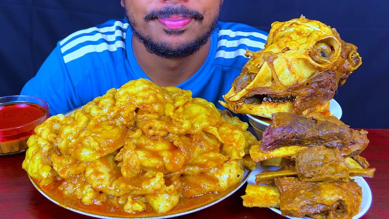 Eating Spicy Most Oily Mutton Fat Curry,Full Goat Head Curry,Beef Chaap ...