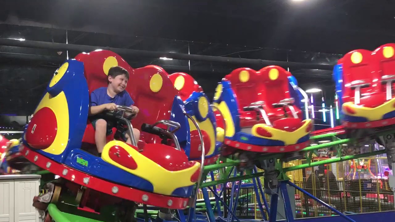 The boys at Incredible Pizza on the roller coaster - YouTube