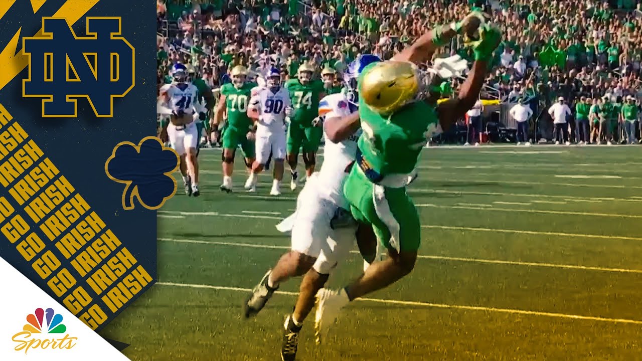 Will Pauling hauls in back shoulder pass from CJ Carr for Notre Dame ...
