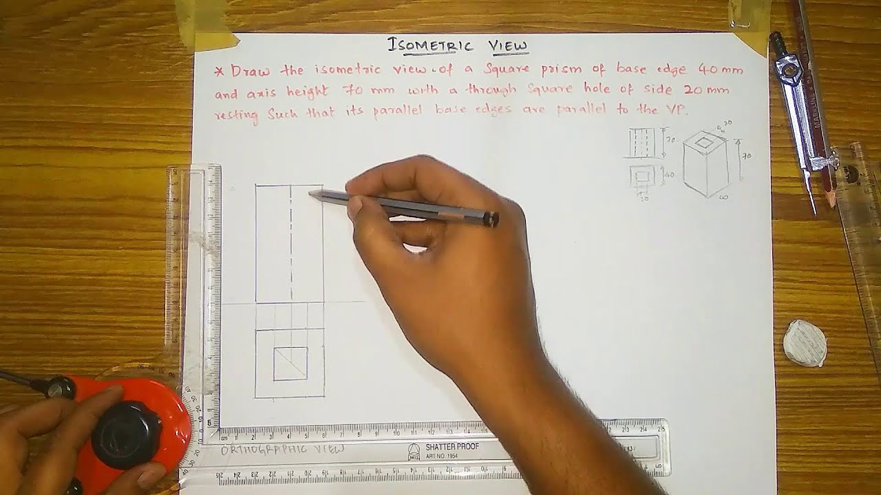 Problem 6 | How to draw Isometric view of Square prism hole (English)by ...