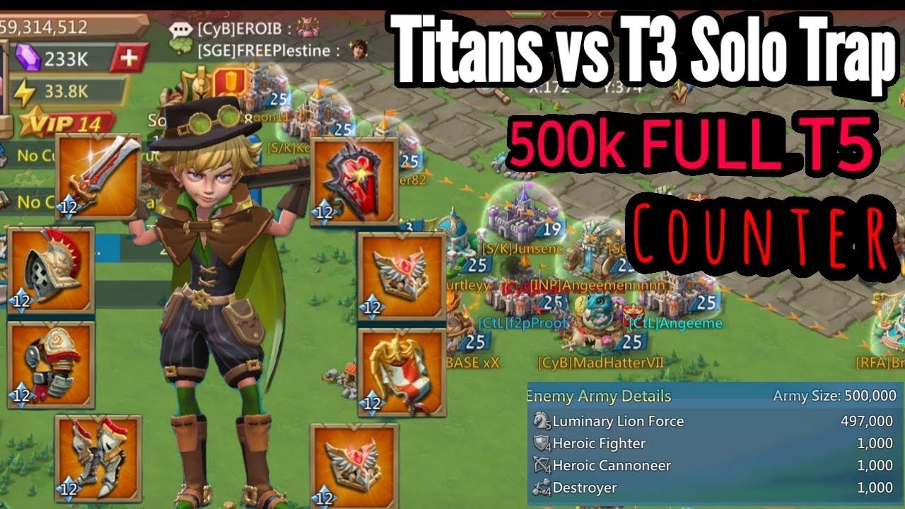 Lords Mobile - 1900% Stats 500k Full T5 counter vs Solo Trap | Full T5 ...