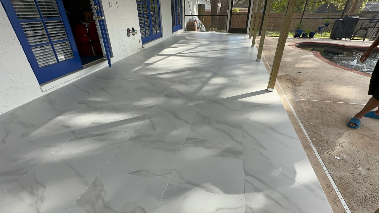 24x24 Back Porch Floor Tile Installation - YouTube