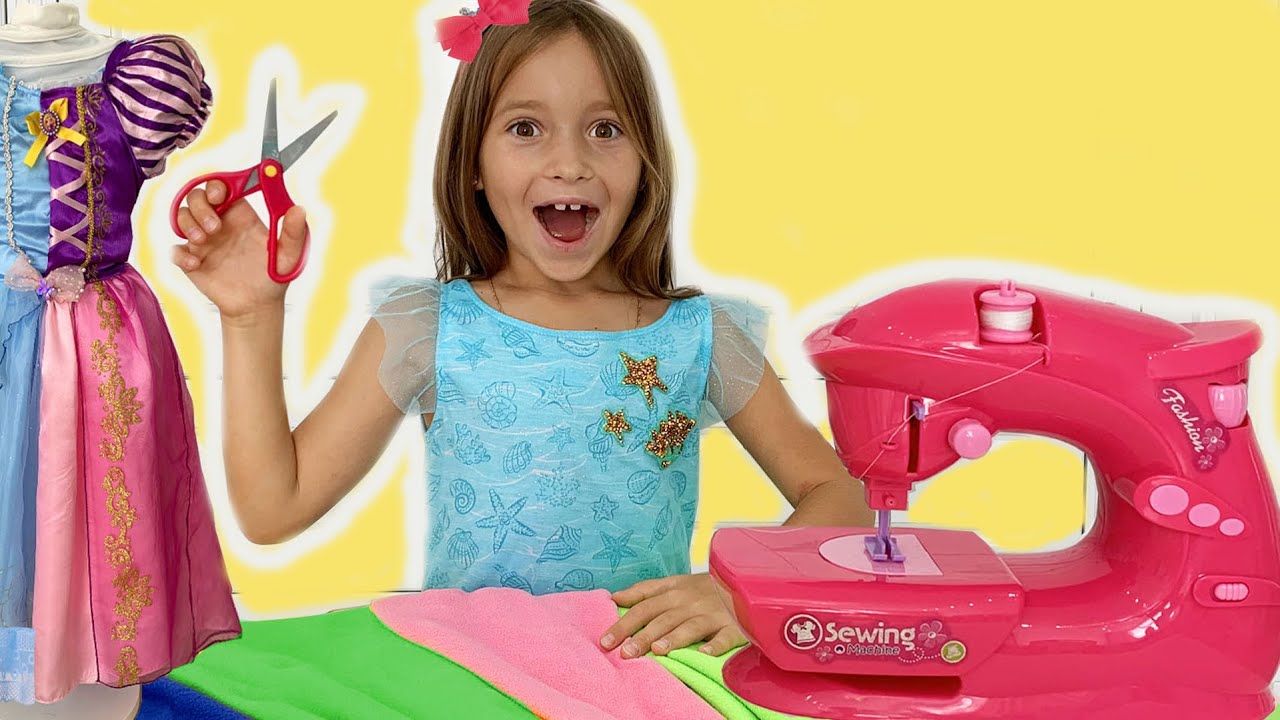 Sofia playing with toy Sewing Machine & going to the Princess Party ...