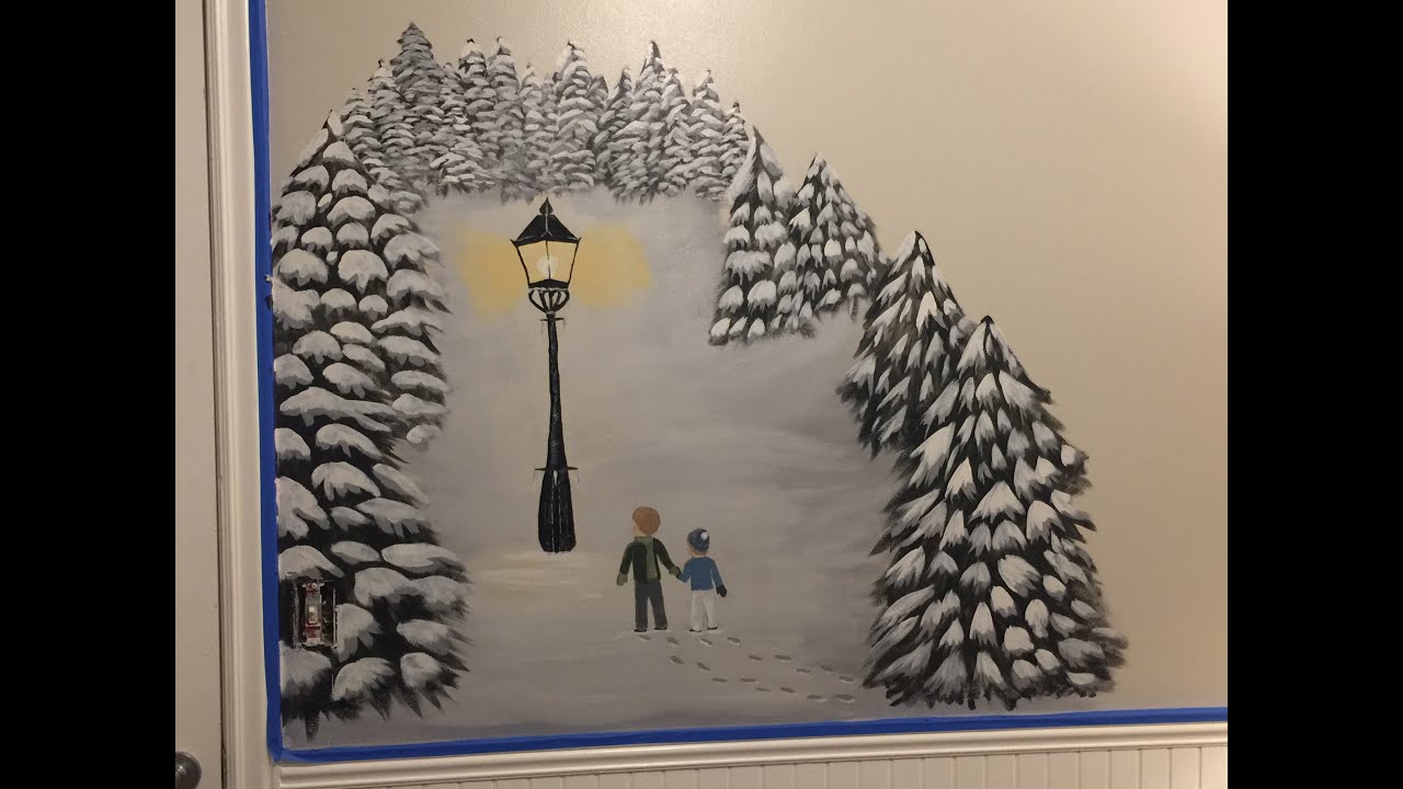 Narnia Nursery Mural DIY (Lamppost in Woods) - YouTube