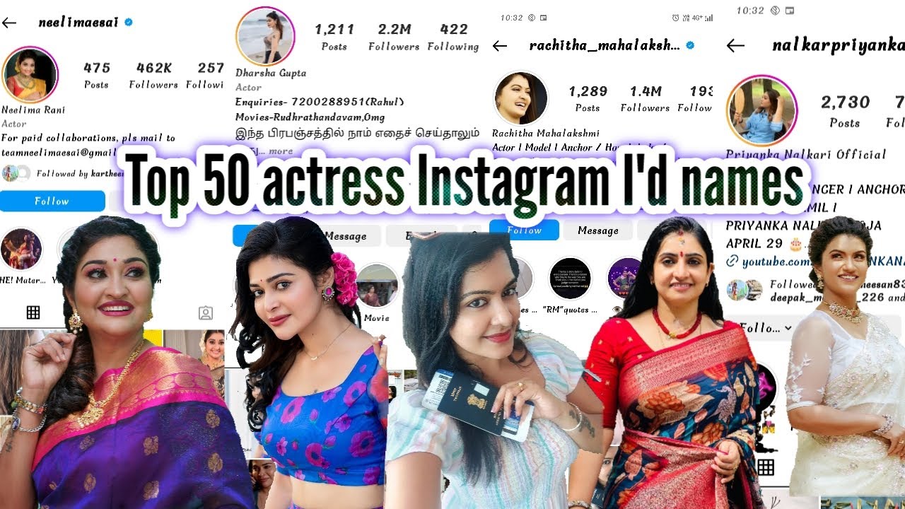 Top 50 actress Instagram I'd names | Tamil serial actress Instagram ...