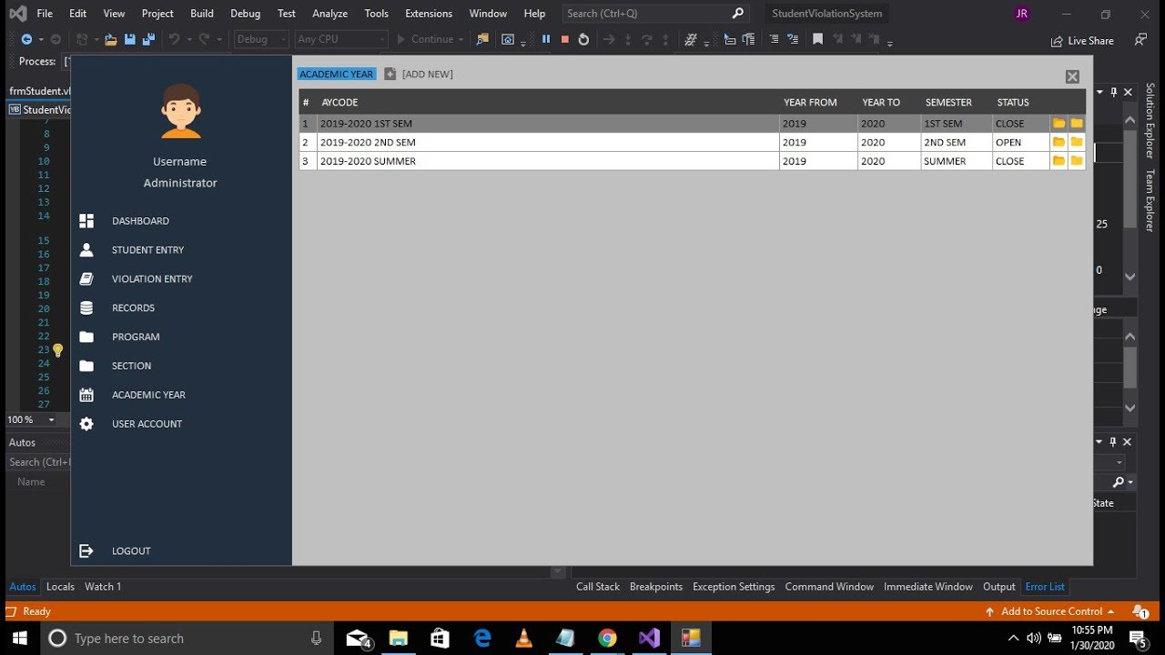 Student Violation System | Part 5. Manage Academic Year - YouTube
