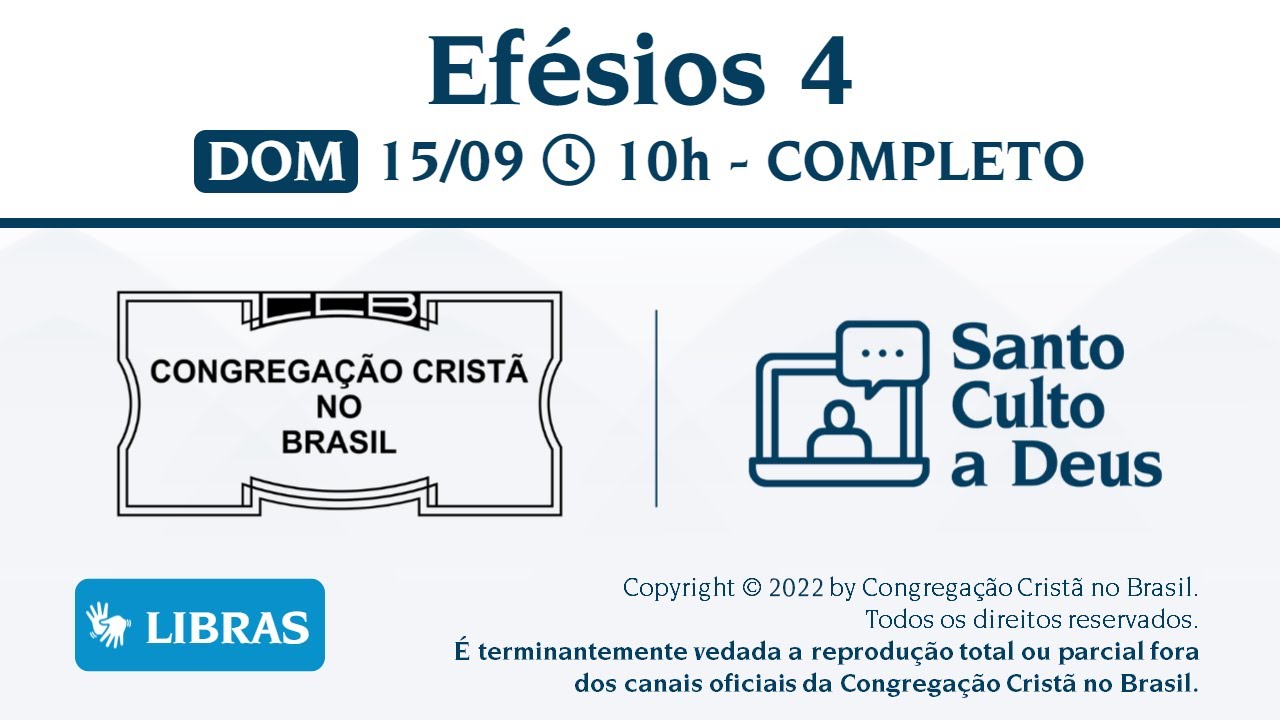 Santo Culto a Deus (Libras) - DOM - 15/09/2024 10:00 - Efésios 4 - YouTube