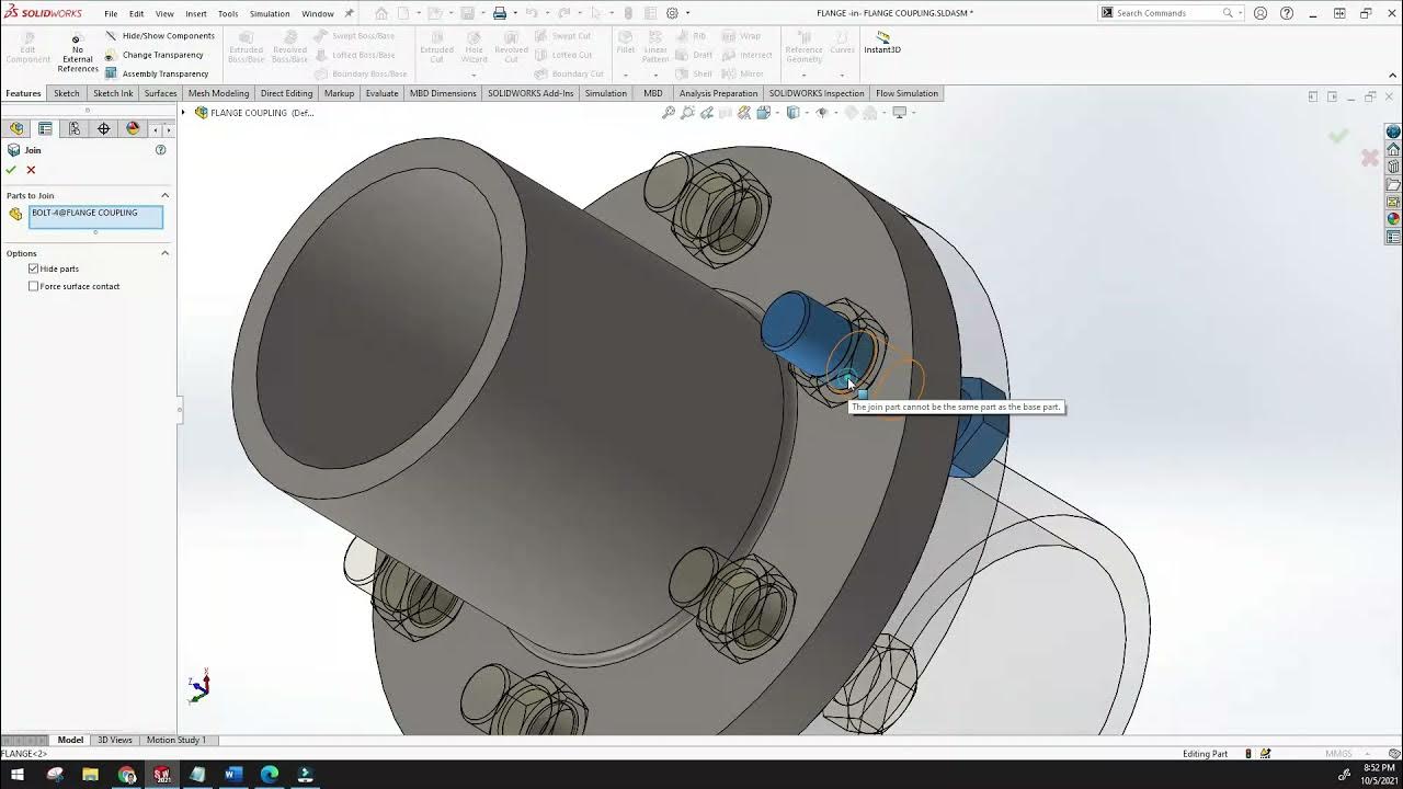 SolidWorks| Assembly features| Create component| Join| Cavity - YouTube