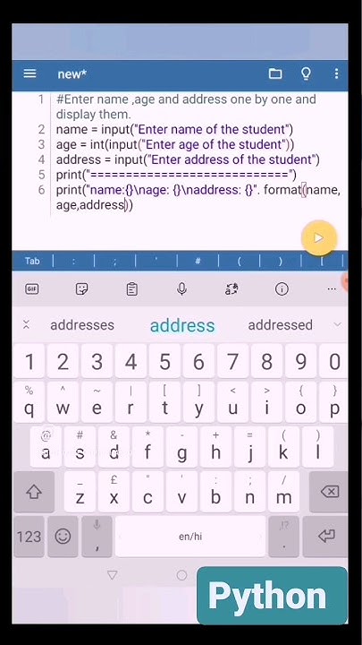 Enter name ,age and address one by one and display them. #Python # ...