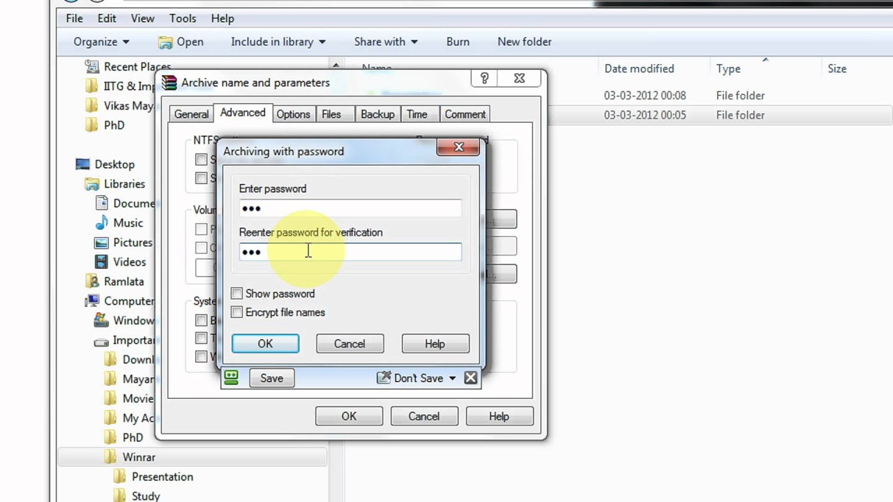 How to add password to archives in Winrar Step By Step Tutorial - YouTube