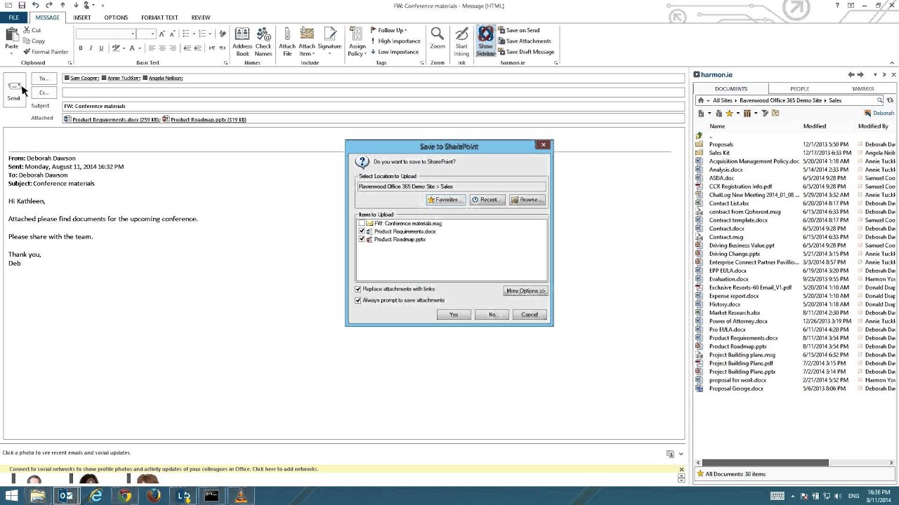 Sending SharePoint Links Instead of Email Attachments - YouTube