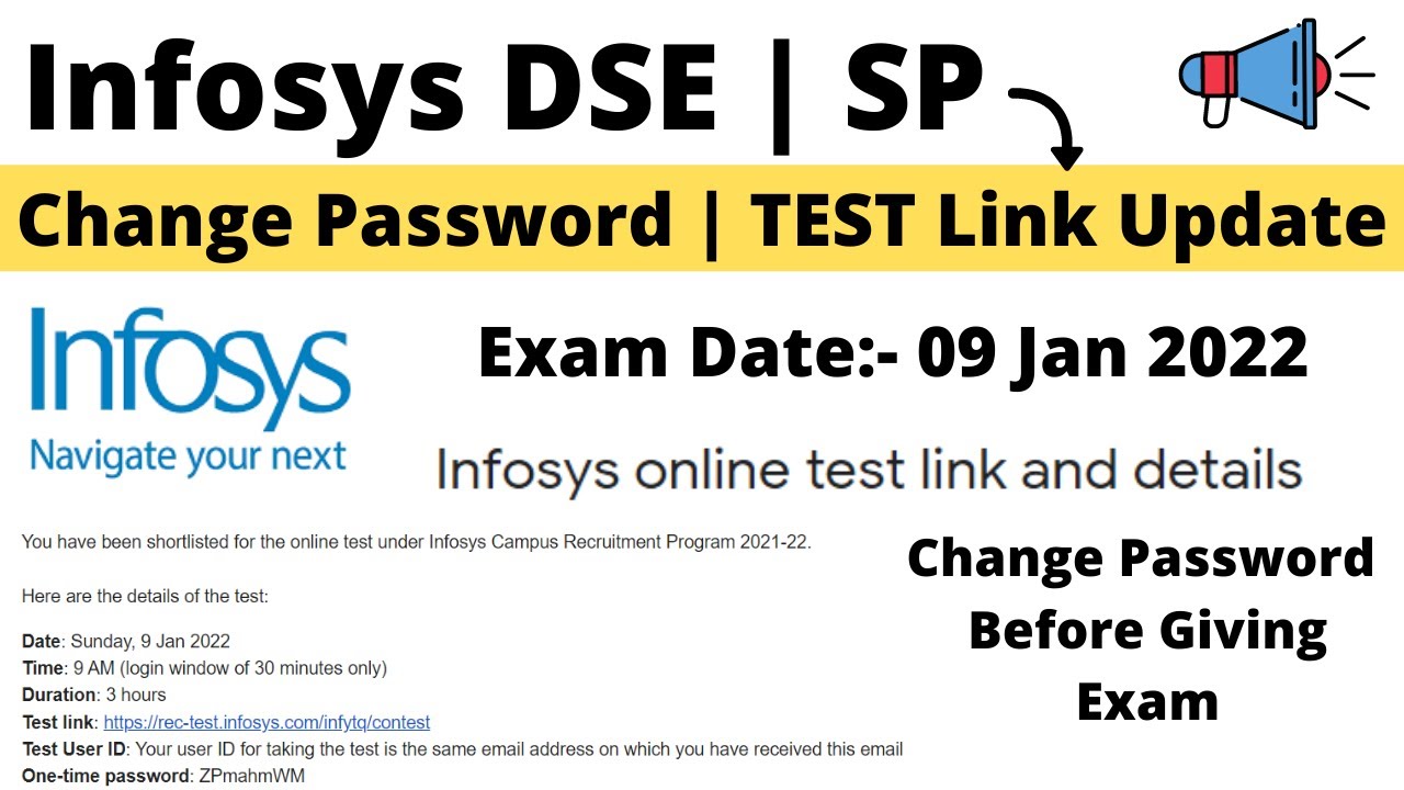 Infosys DSE | SP 9 Jan Exam Online Test Link Update | How to Change ...
