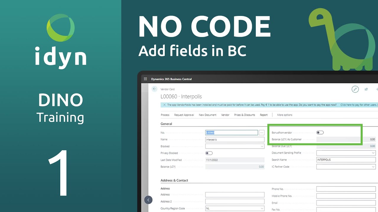 Add fields in Microsoft Dynamics 365 Business Central | NO CODE solution | Training 1 | DINO by ...