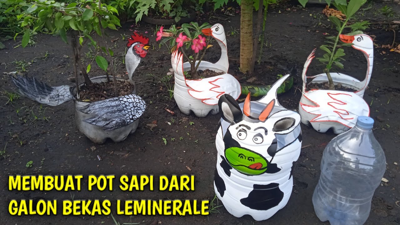 Membuat pot cantik menggunakan galon leminerale l pot bentuk sapi - YouTube