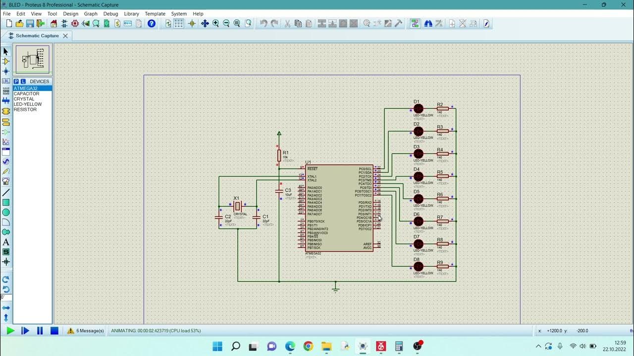 blink led atmega32 with proteus and atmel studio - YouTube