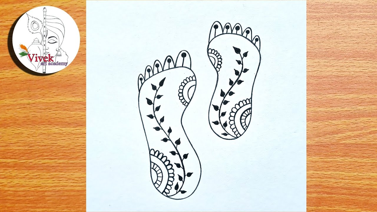 Maa Durga charan design beautiful drawing, Navratri drawing easy - YouTube