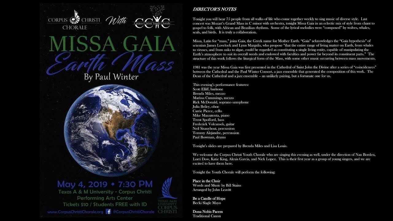 Missa Gaia: Earth Mass performed by the Corpus Christi Chorale May 4 ...