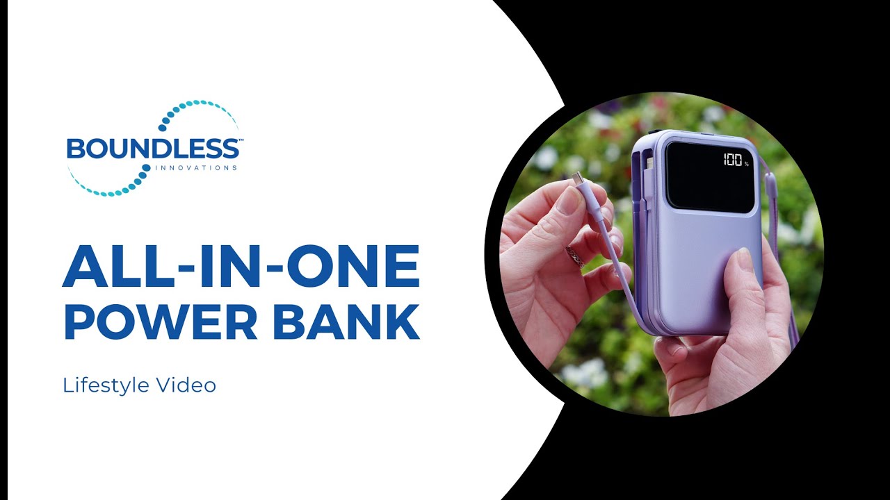 Boundless All-In-One Power Bank w/AC Plug, Built-In Cables, USB & Type ...