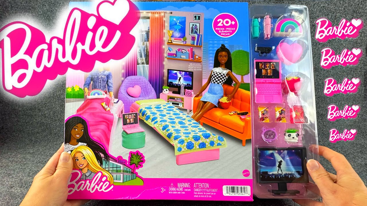 ASMR Unboxing Barbie Sleepover Party Playset | 20+ Accessories! - YouTube