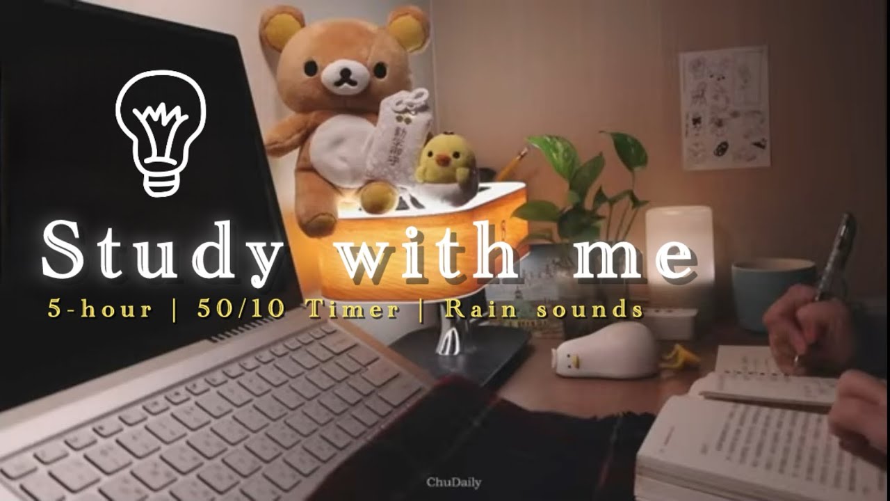5-hour Study With Me in Cozy Study Room 🌧️ 🏻📖 | Rain Sound, Reading ...