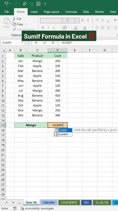 Excel Sumif Formula ‼️ Try This Excel Formula Trick 🤩 Excel Excelformula Exceltips Msexcel