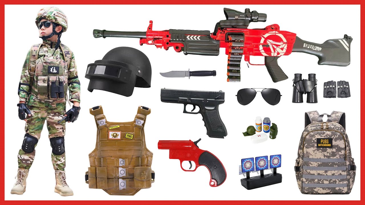 Special Police Weapons Toy set Unboxing-M249 guns, Gas mask, Glock ...