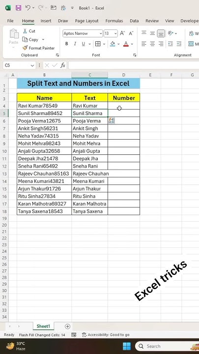split Text and number in excel #excel #reels #shorts #computer # ...