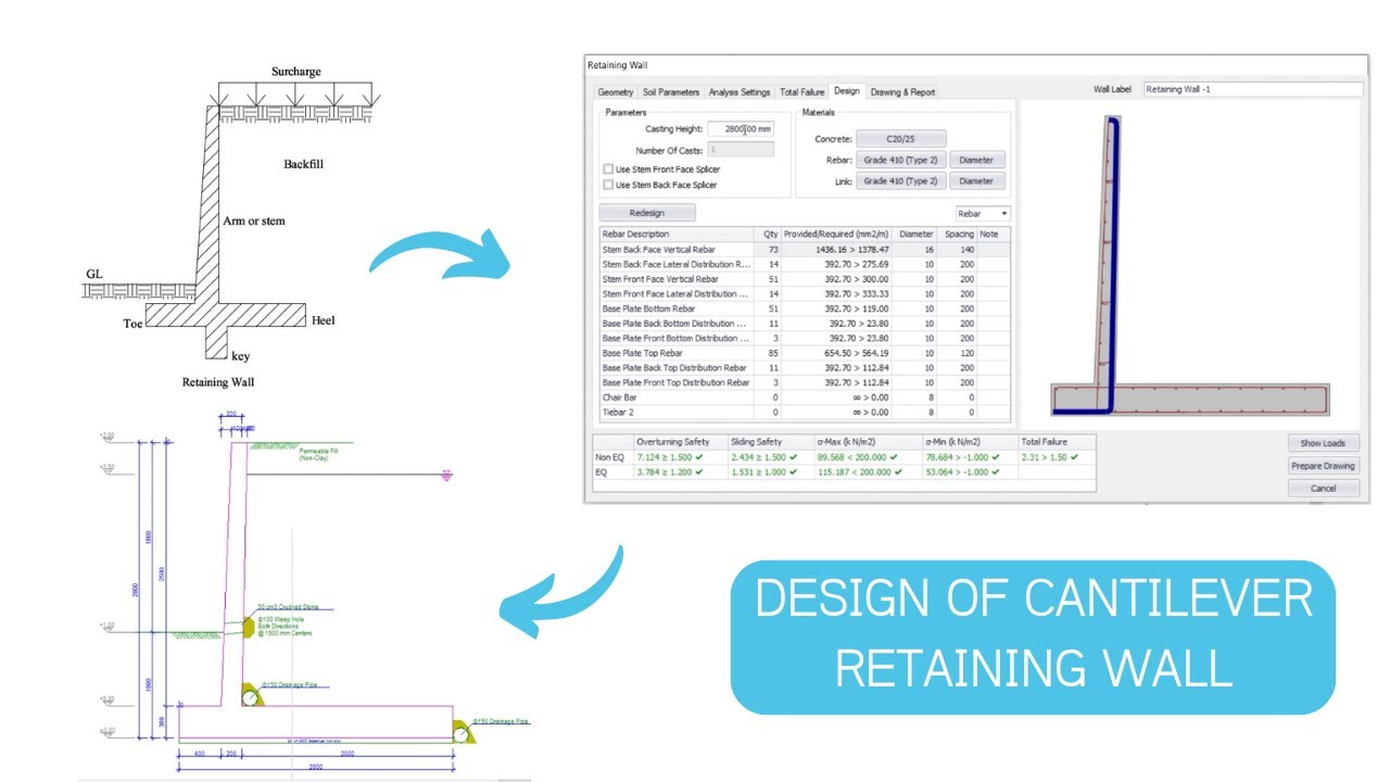 Design and Detailing of Cantilever Retaining Wall - YouTube