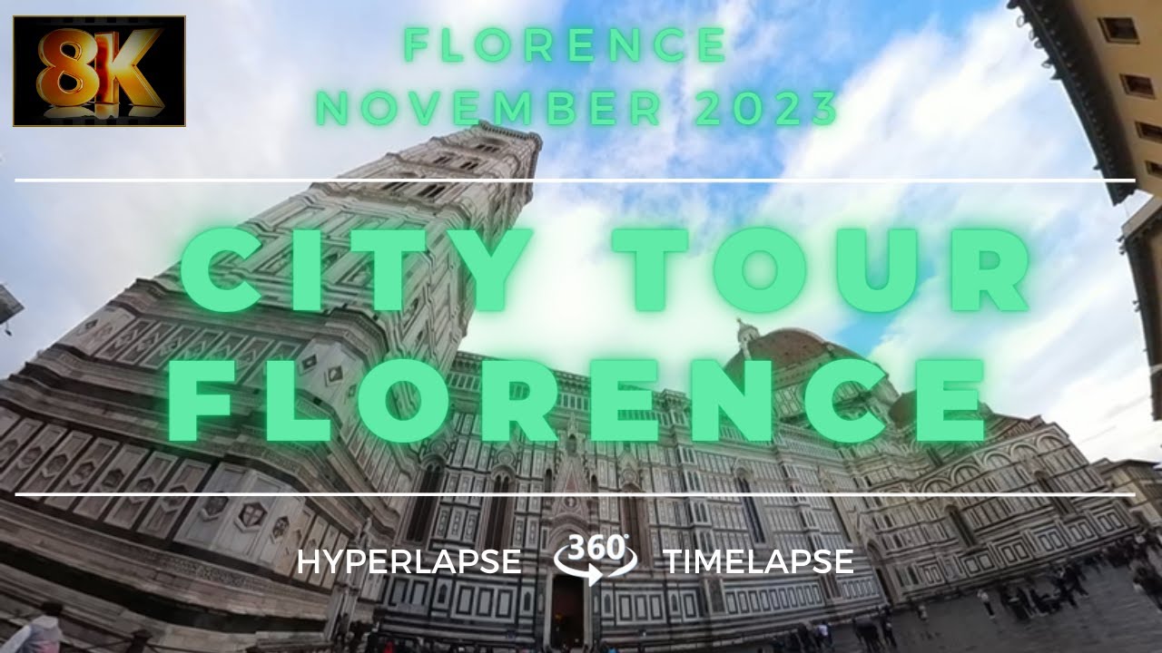 8K 360 & VR Florence Italy red sunrise, bus tour, sky timelapse, Duomo ...