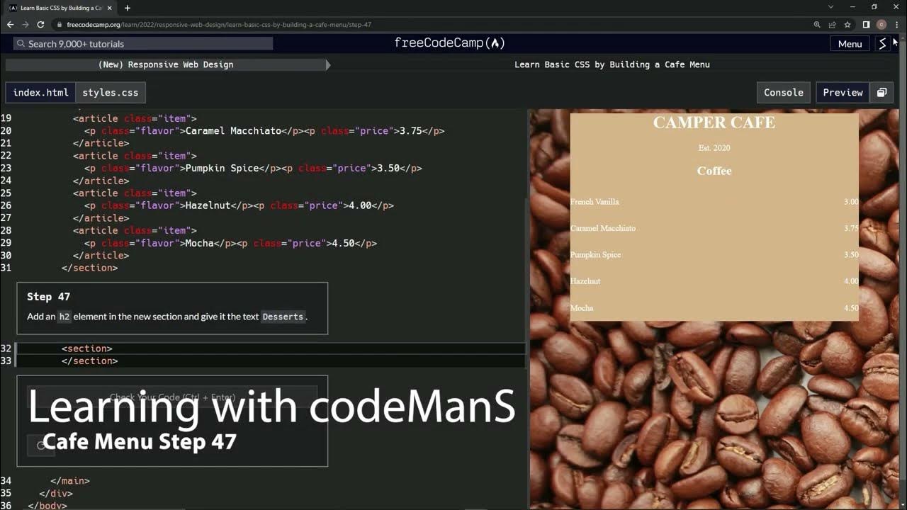 Learn Basic CSS by Building a Cafe Menu - Step 47 - YouTube